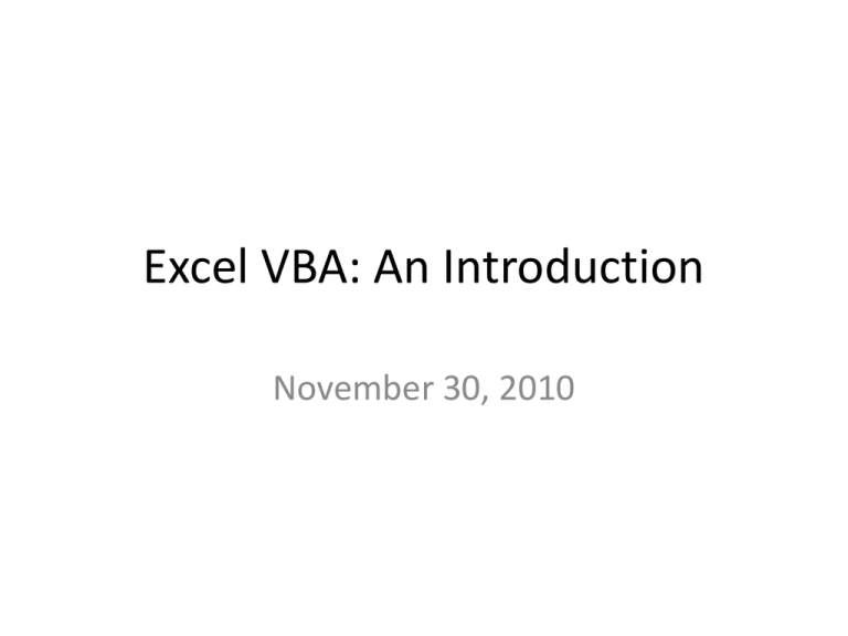 Excel VBA Intro