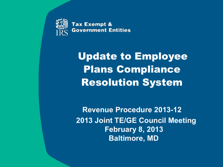IRS Employee Plans Compliance Resolution System PPT