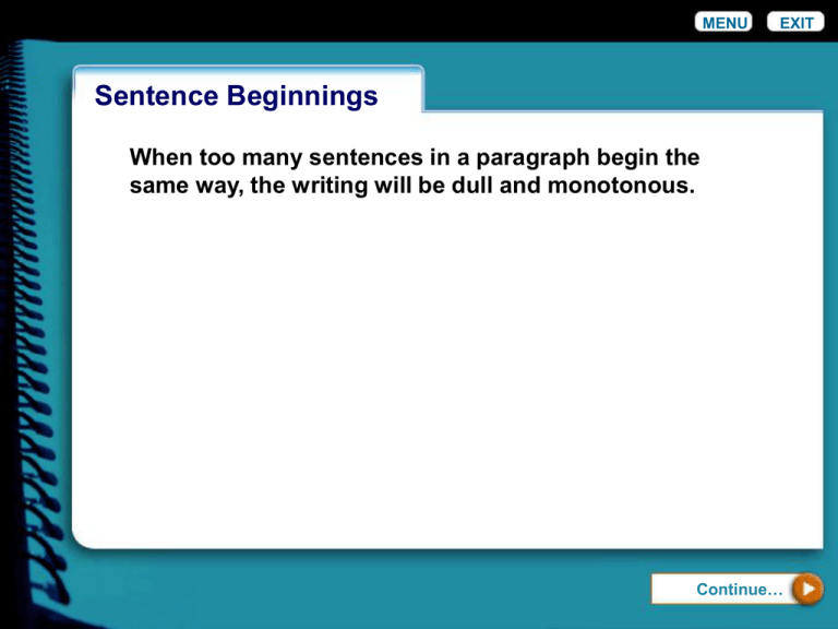 Sentence Beginnings Powerpoint