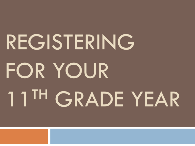 Registering For Your 11th Grade Year Registering For Your 11th Grade Year