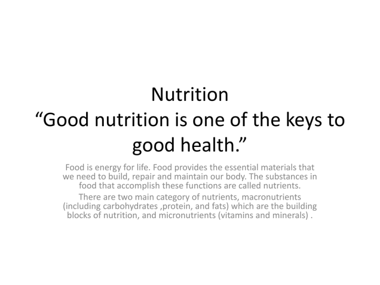 Food and Nutrition Food and Nutrition