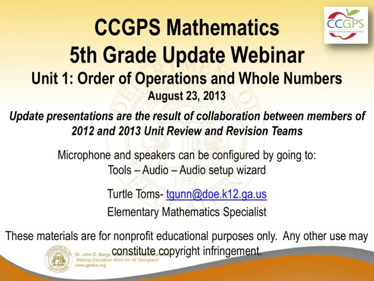 GA DOE Unit 1 Webinar 5th Grade GA DOE Unit 1 Webinar 5th Grade