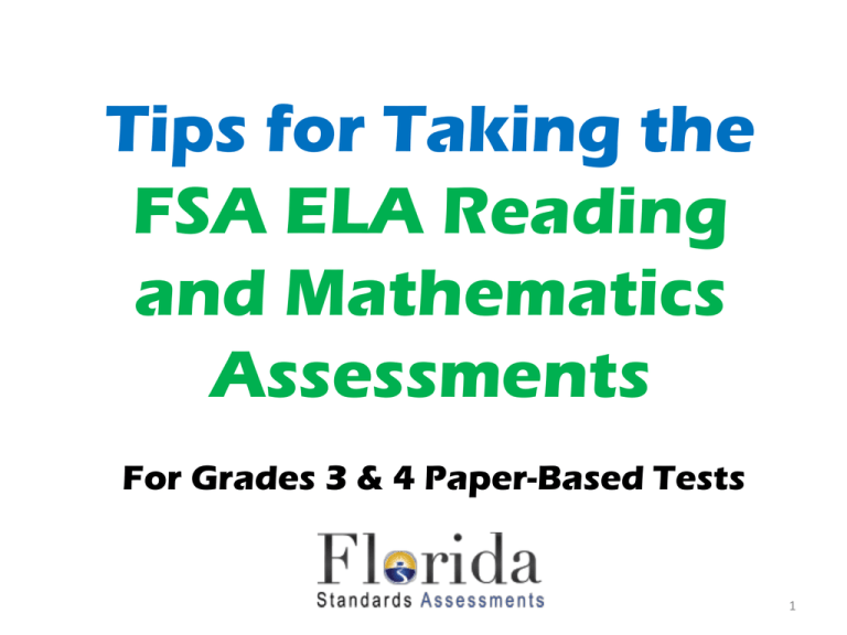 Grades 3 4 FSA ELA Reading And Mathematics Student Grades 3 4 FSA ELA Reading And Mathematics Student