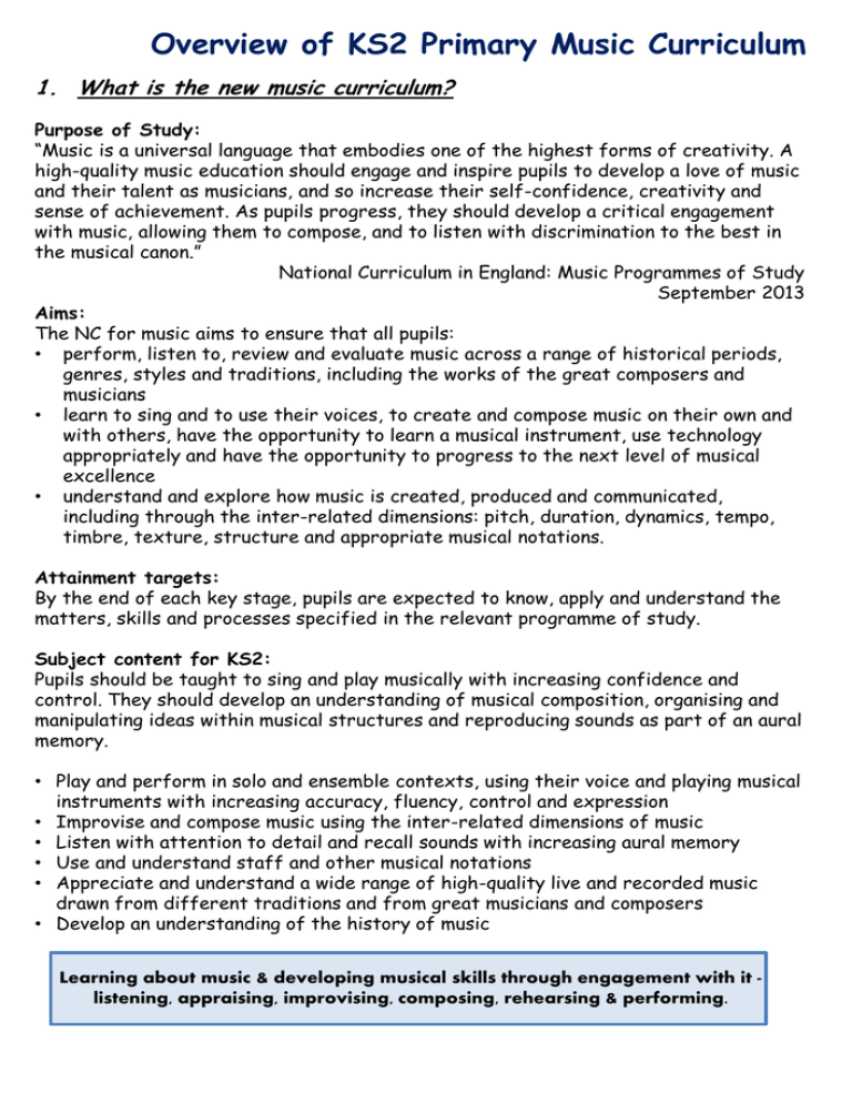 Overview Of Primary Music Curriculum