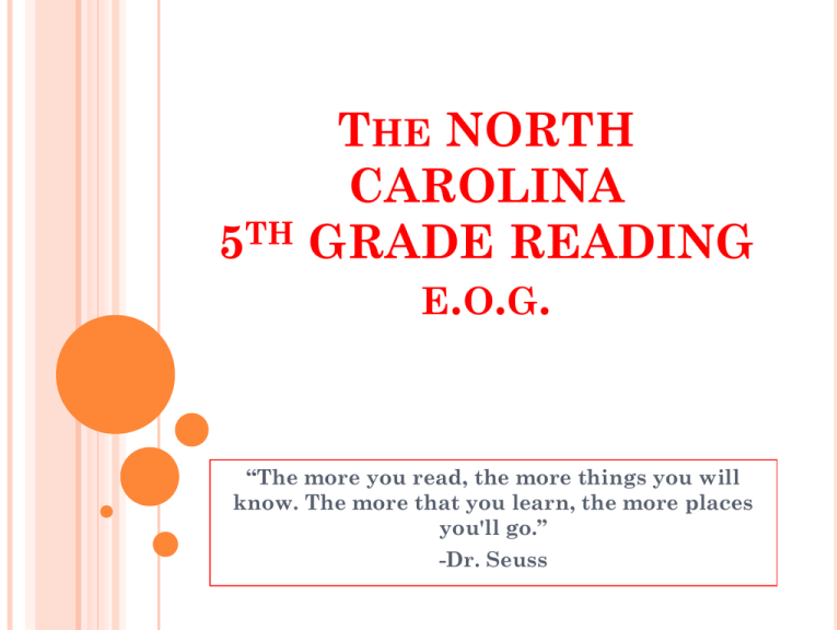 The NORTH CAROLINA 5th GRADE READING E o g 