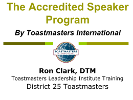 SCRIPT FOR TOASTMASTER OF THE DAY