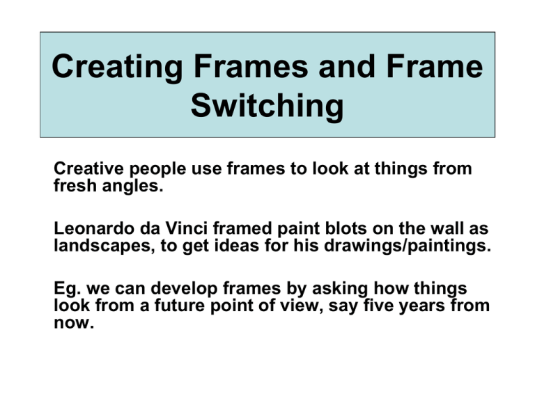 Creating Frames And Frame Switching Creating Frames And Frame Switching