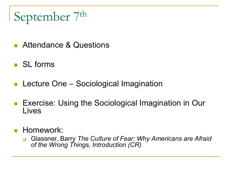 Lecture One Sociological Imagination
