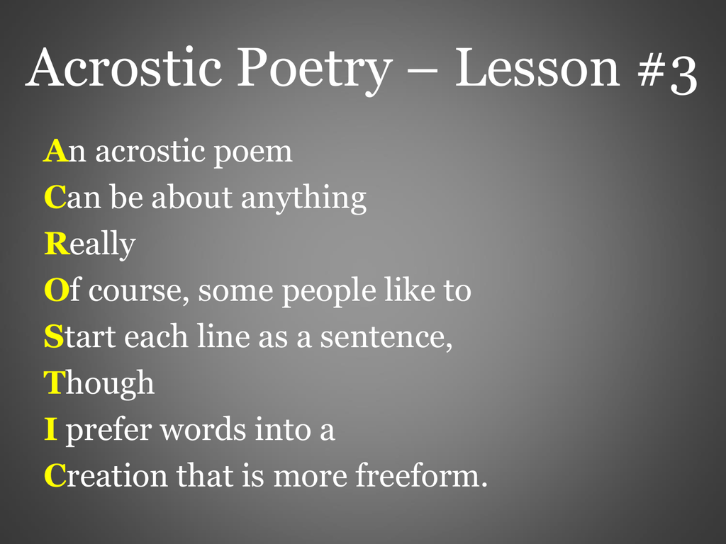 What Are Some Examples Of Acrostic Poems Sitedoct