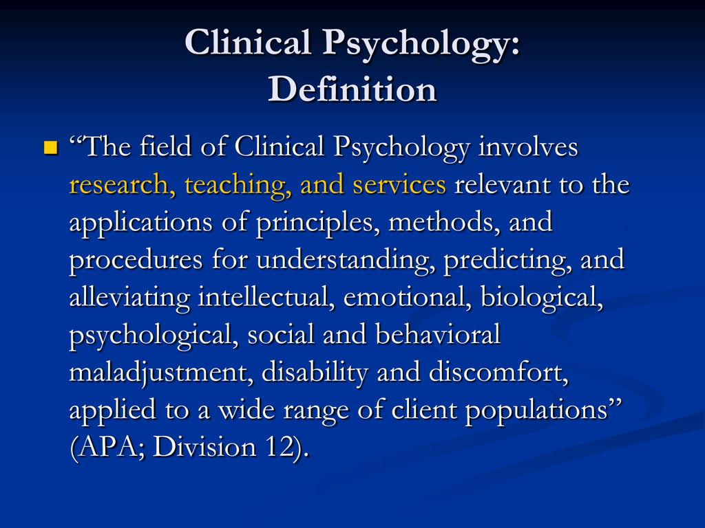 Clinical Psychology Definition Clinical Psychology Definition