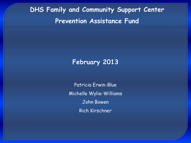 Prevention Assistance Fund DHS Family And Community Support
