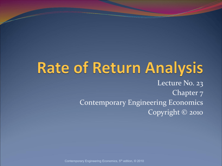 Rate Of Return Analysis Rate Of Return Analysis