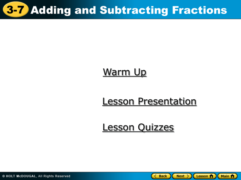 Adding Subtracting With Like Denominators