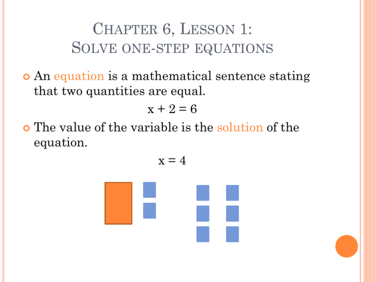 Chapter 6 Lesson 1 Solve One step Equations