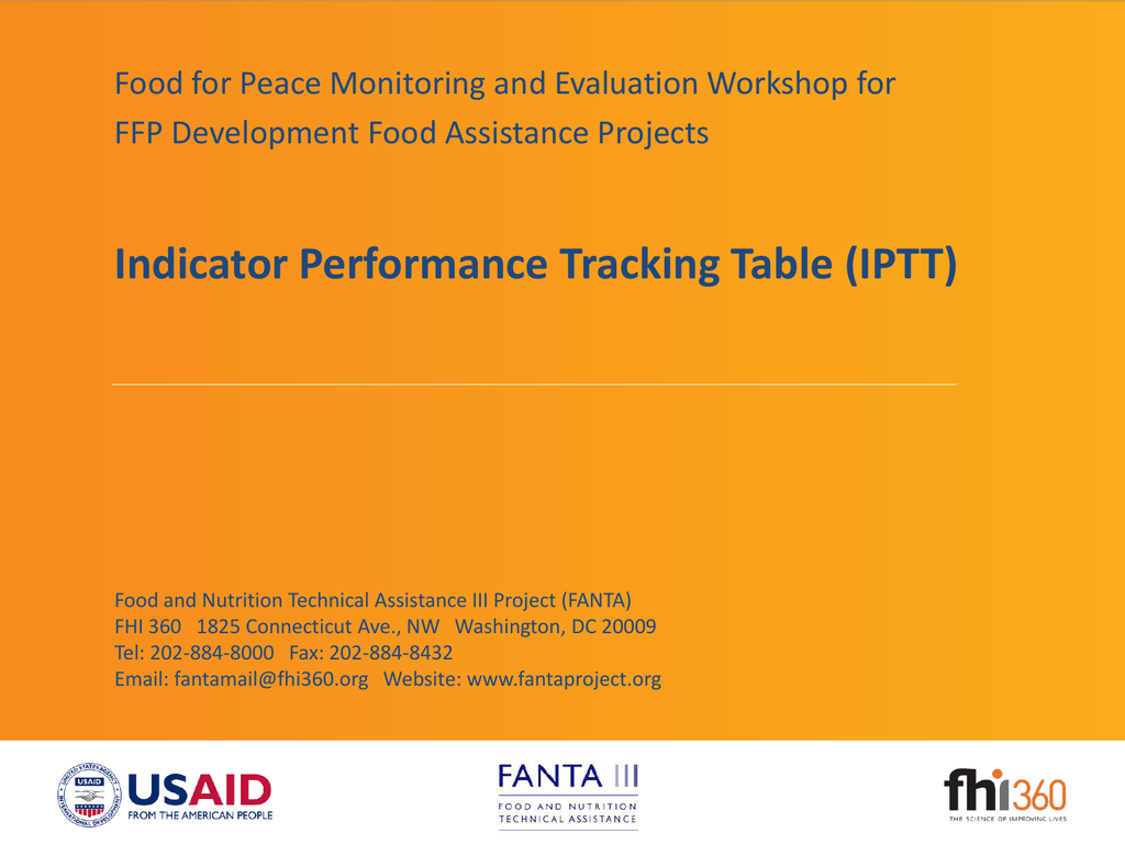 Indicator Performance Tracking Table IPTT Indicator Performance Tracking Table IPTT