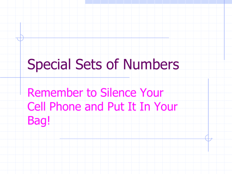 Special Sets Of Numbers