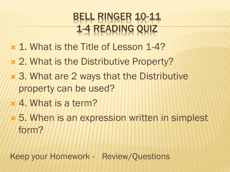 1 4 The Distributive Property 4A 10 12 1 4 The Distributive Property 4A 10 12