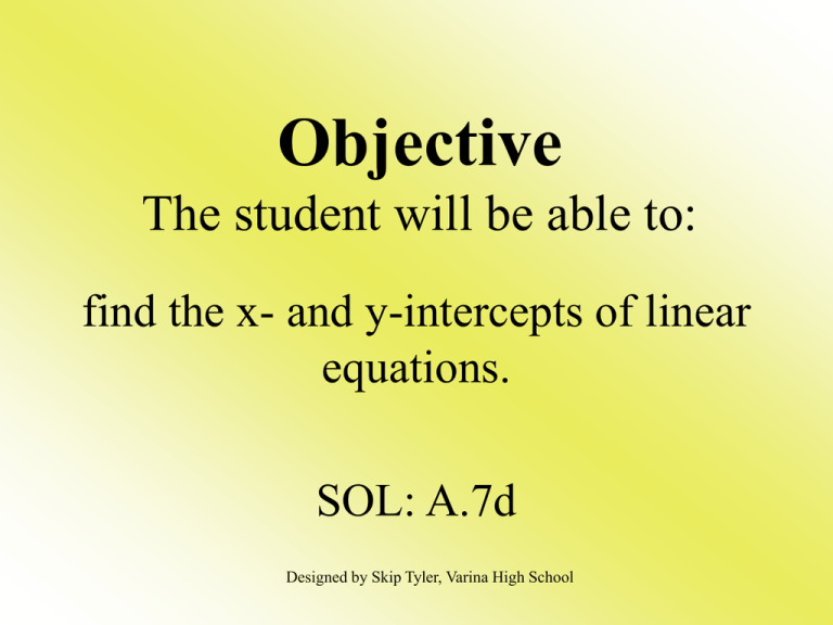 Finding The X And Y Intercepts
