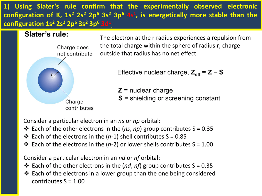 How To Calculate Zeff Using Slater S Rule Slideshare