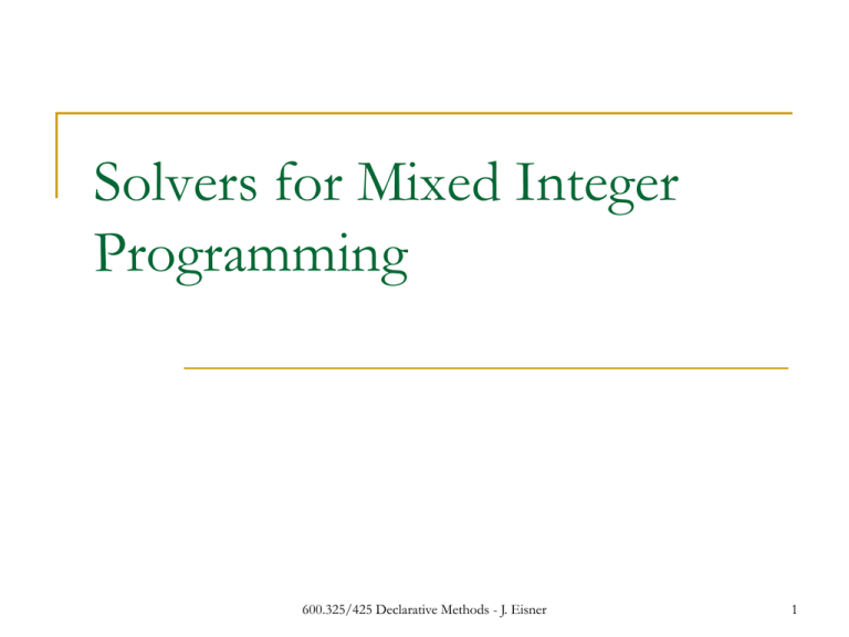 Solvers For Mixed Integer Programming