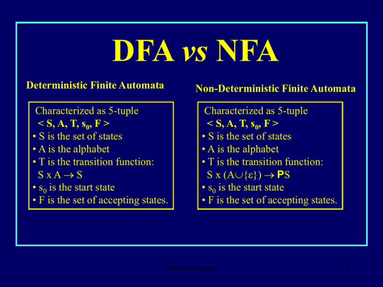 DFA Vs NFA DFA Vs NFA