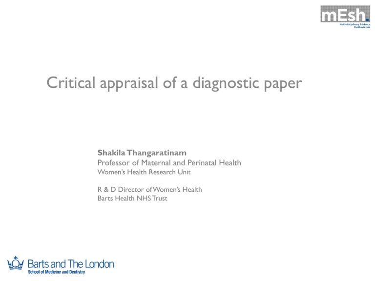 Critical Appraisal Of A Diagnostic Paper