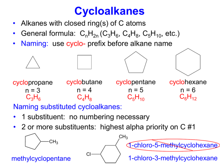 Cycloalkanes Cycloalkanes