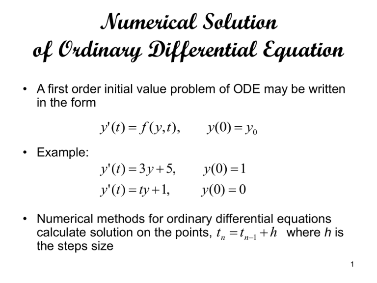 Numerical Solution Of Ordinary Differential Equation Numerical Solution Of Ordinary Differential Equation