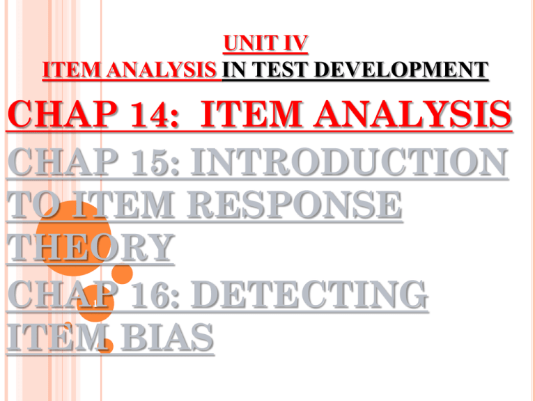 CHAPTER 14 ITEM ANALYSIS CHAPTER 14 ITEM ANALYSIS