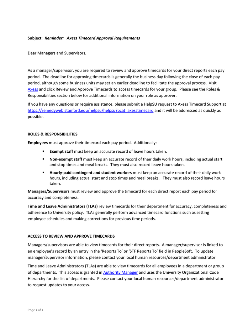 Timecard Approval Reminder Template