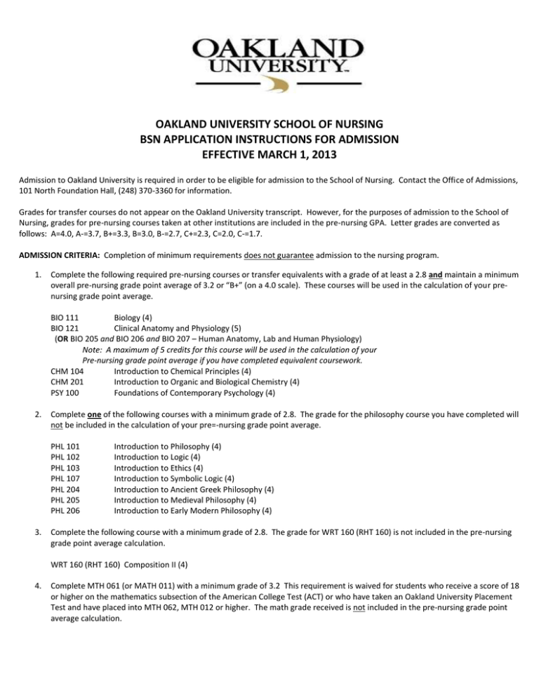 bsn application instructions for admission