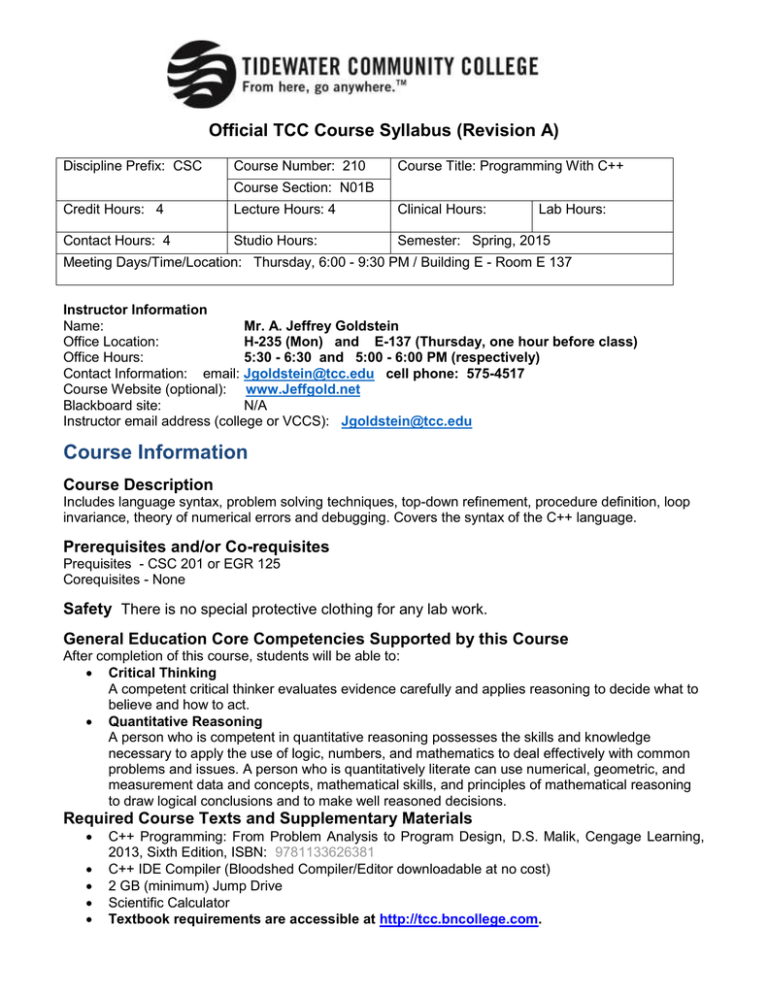 Official TCC Course Syllabus