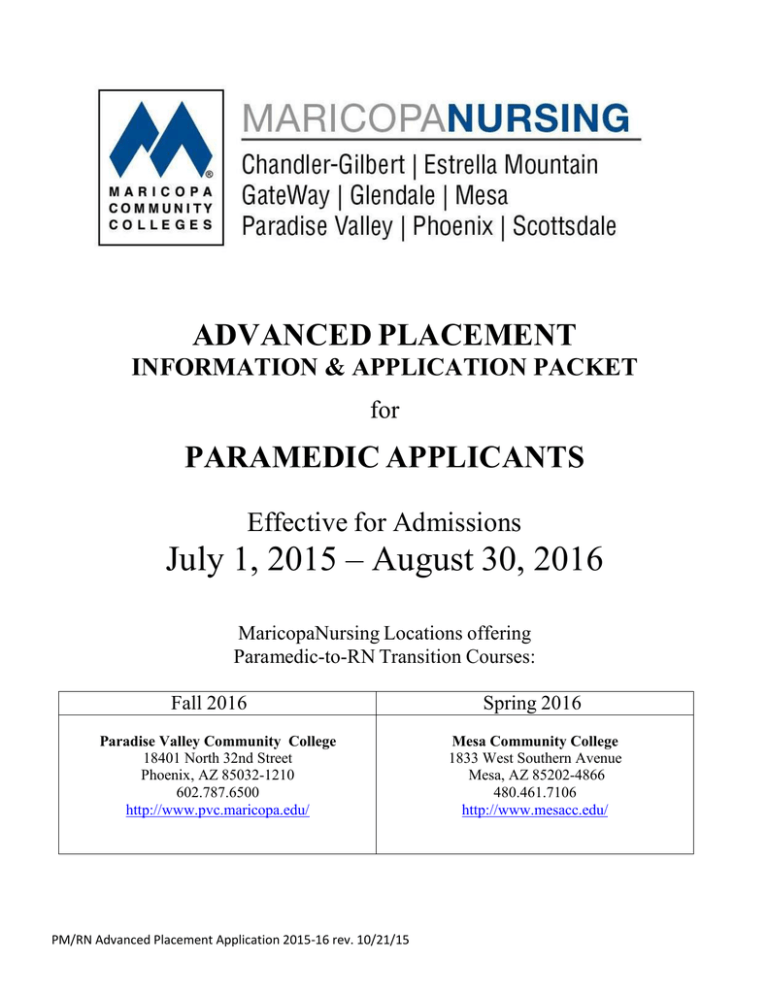 paramedic applicants - Mesa Community College