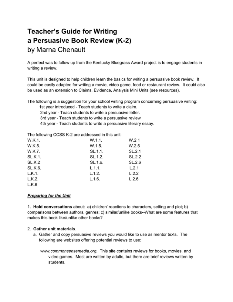 3rd year - Teach students to write a persuasive review
