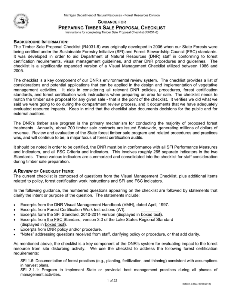 Guidance for Preparing the Timber Pre-Sale Checklist