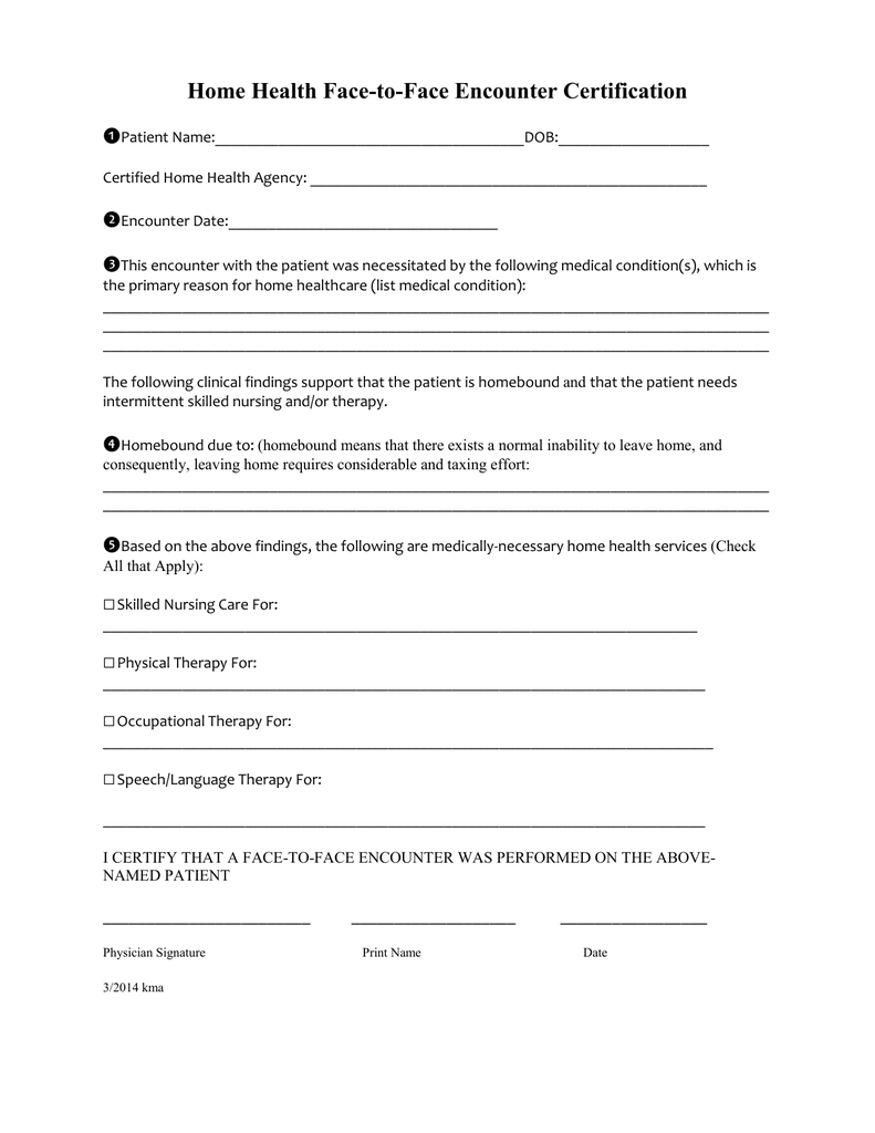 Home Health Face To Face Form