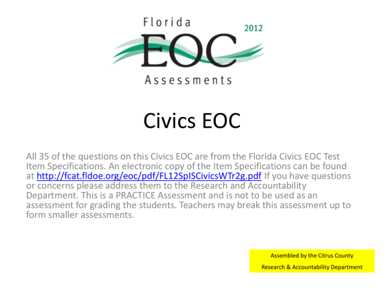 Civics eoc sample questions Civics eoc sample questions