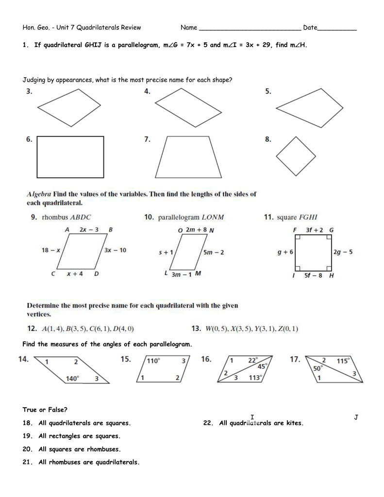 Geometry Chapter 6 Test Quadrilaterals Geometry Chapter 6 Test Quadrilaterals