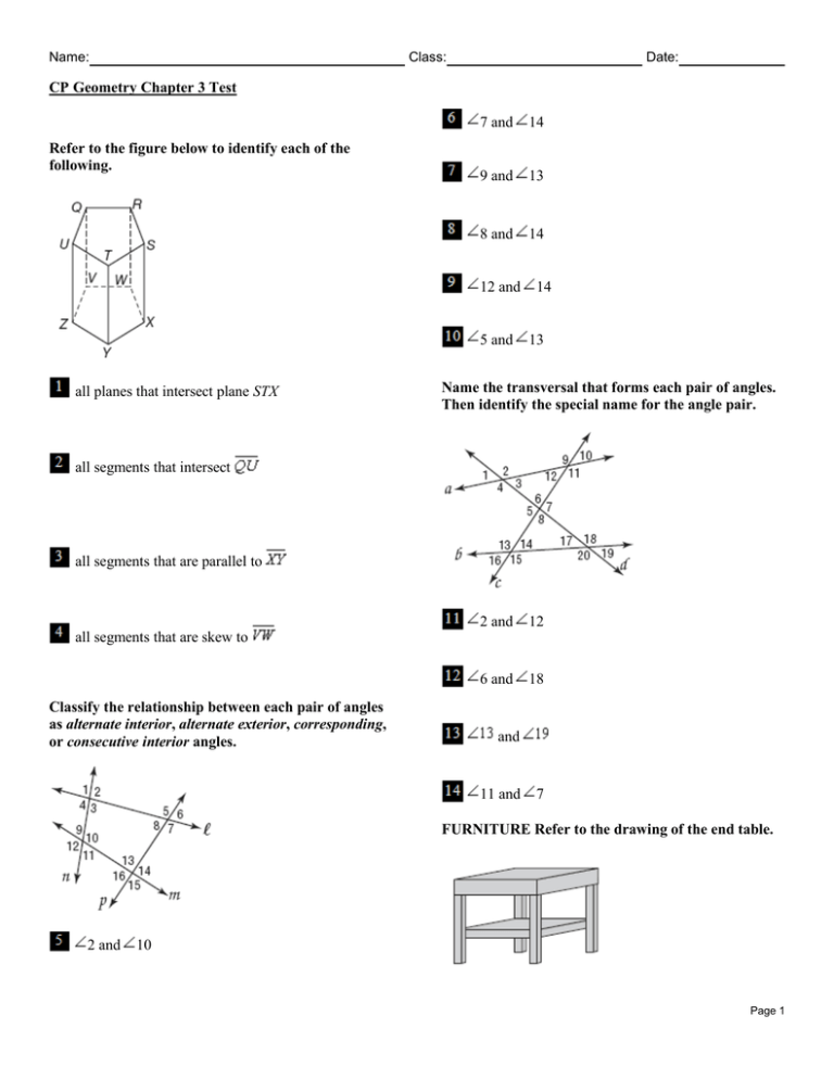CP Geometry Chapter 3 Test