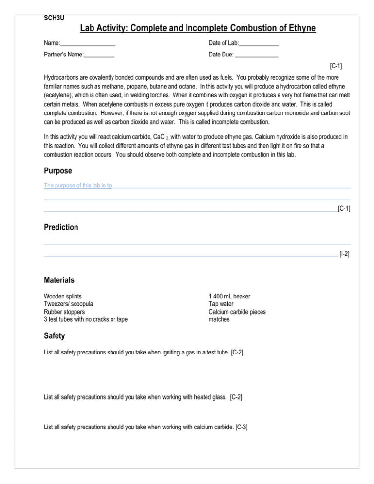 Balanced Chemical Equation For The Incomplete Combustion Of Acetylene ...