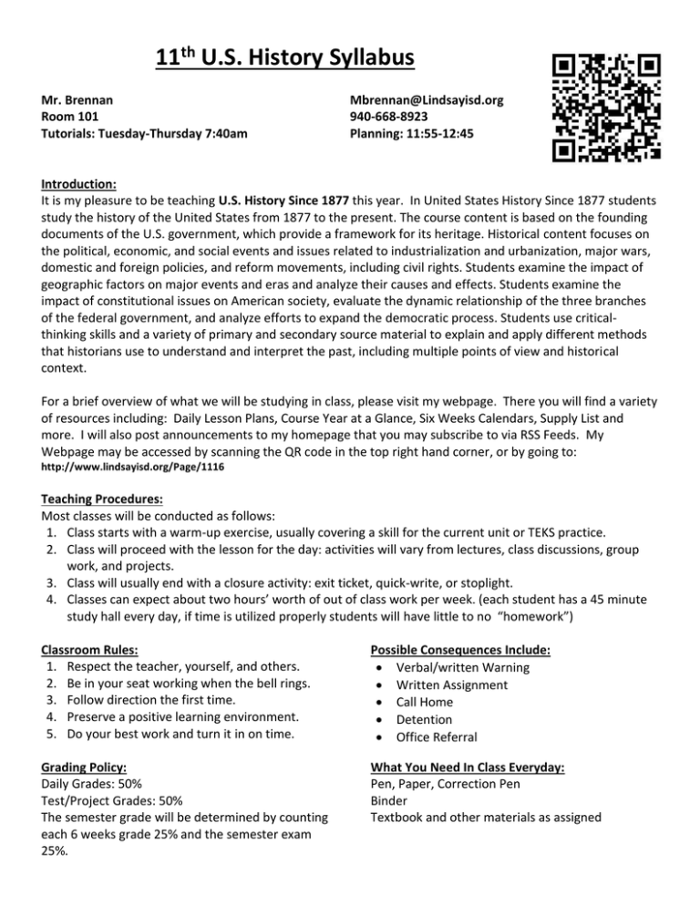 2015 2016 US History Syllabus