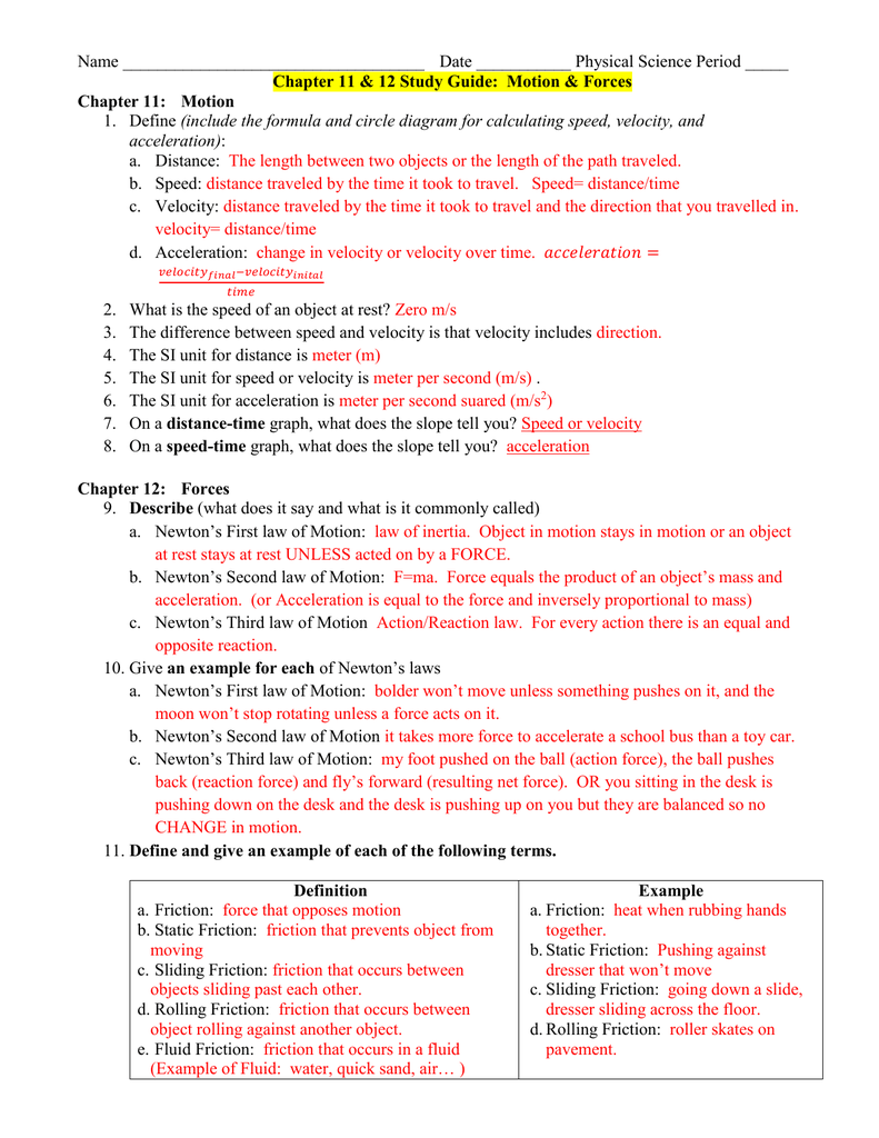 Chapter 11 12 Study Guide Motion Forces Chapter 11 12 Study Guide Motion Forces