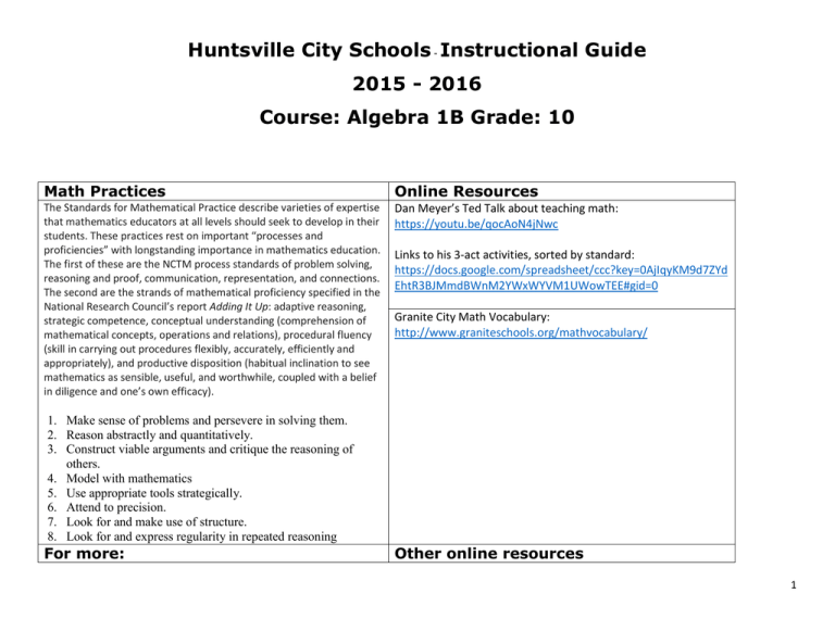 Algebra 1B Huntsville City Schools
