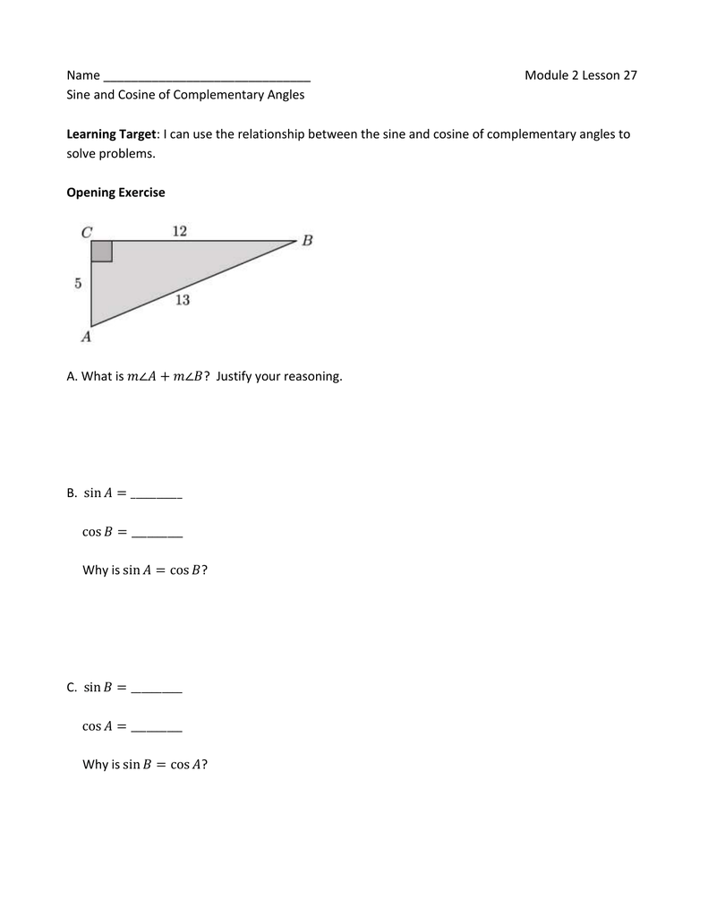 Sine And Cosine Of Complementary Angles