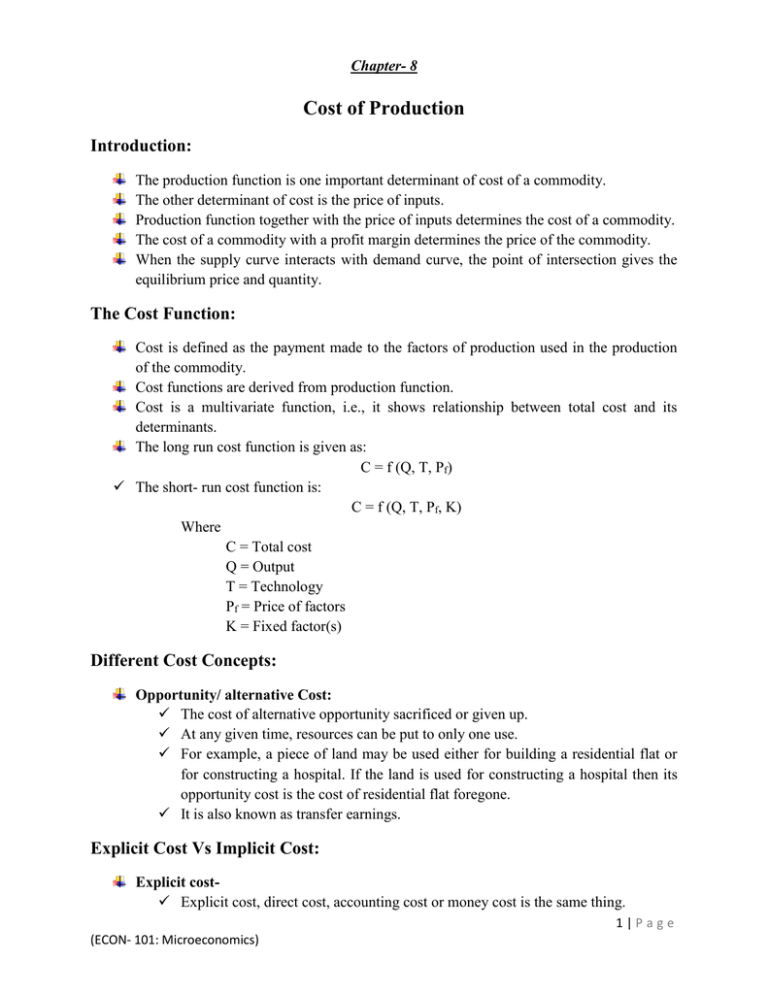 Cost Of Production