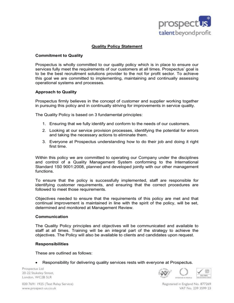 Quality Policy Statement