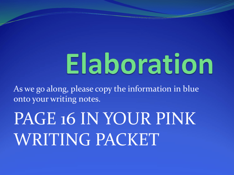 Elaboration 2015 Elaboration 2015