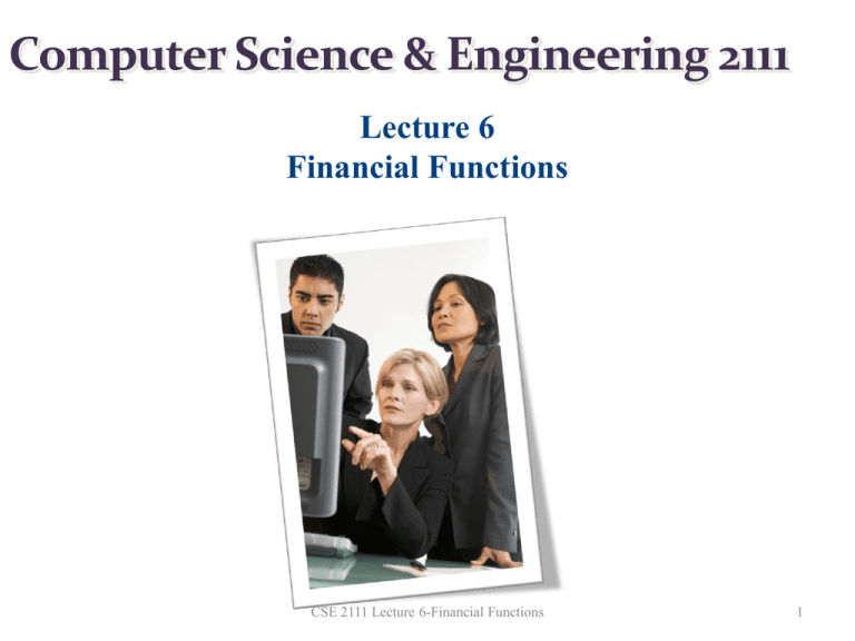 Lecture 6 Financial Functions And Excel Charts