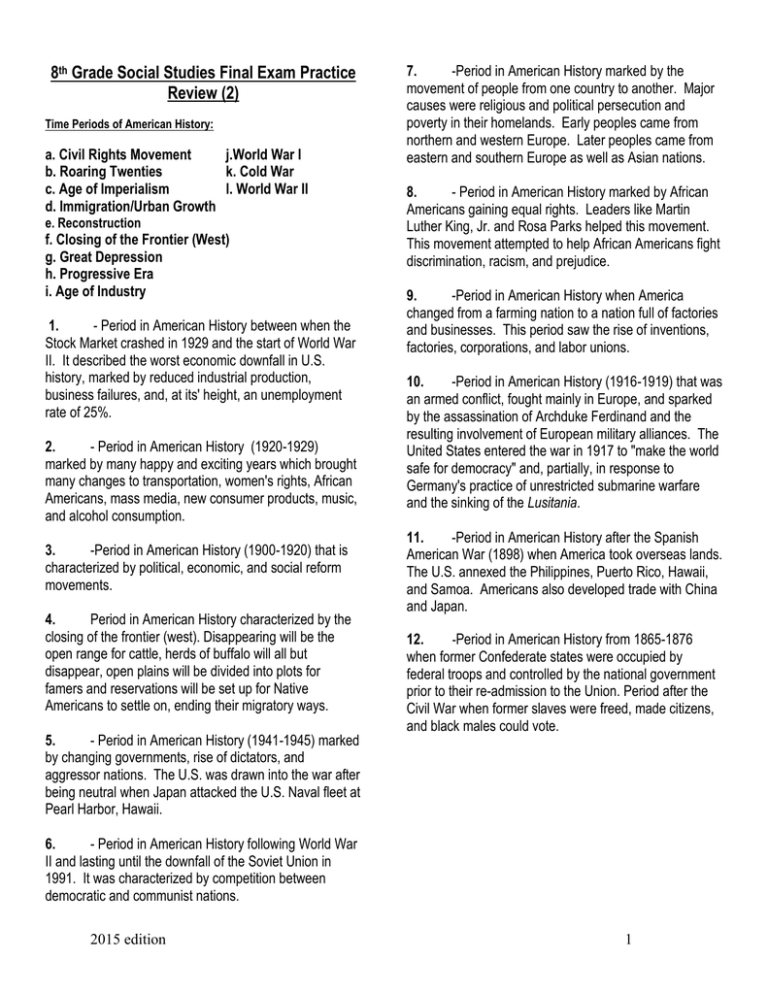8th Grade Social Studies Final Exam