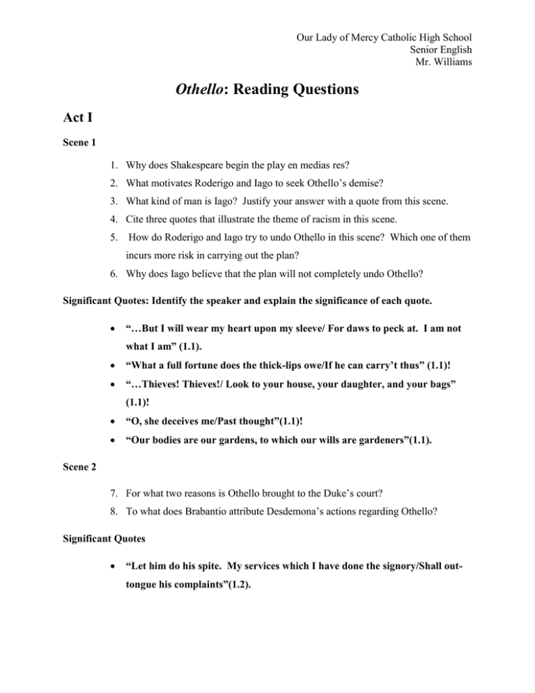 Othello Reading Ques 